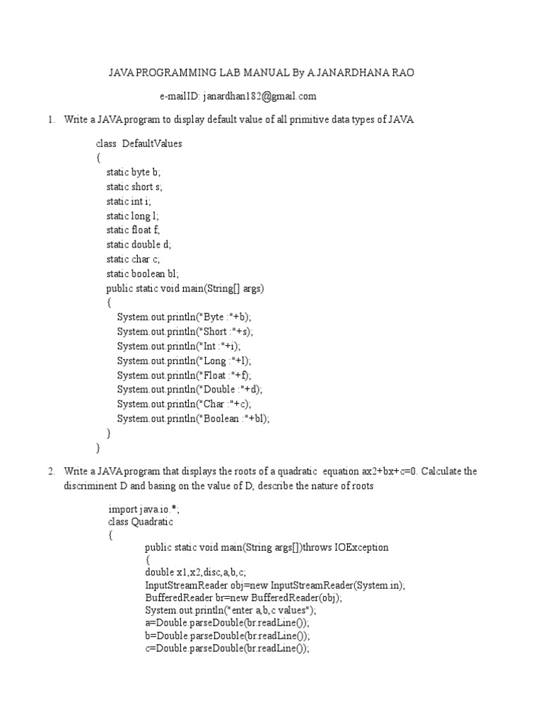 Java Lab Manual | PDF | C (Programming Language) | Matrix (Mathematics)