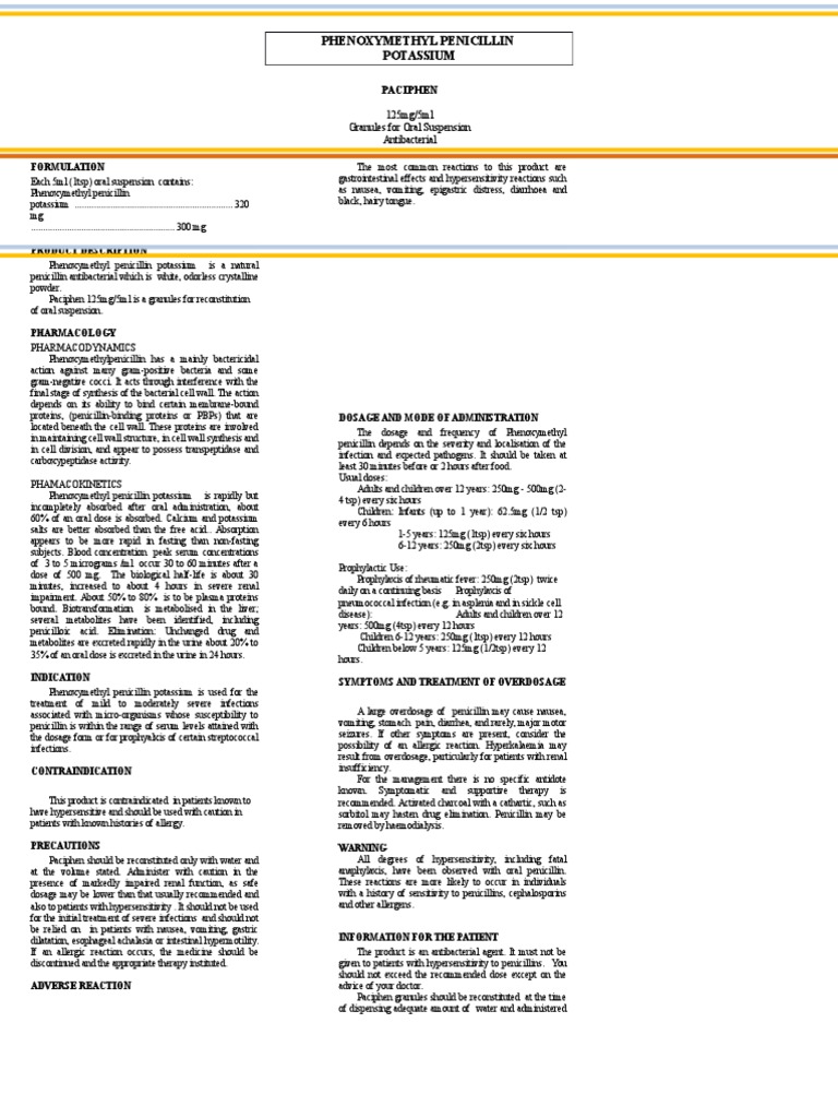 Phenoxymethyl Penicillin Potassium: Paciphen | PDF | Penicillin ...