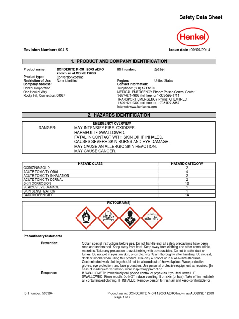 Alodine 1200 - 593964 | PDF | Dangerous Goods | Chromium