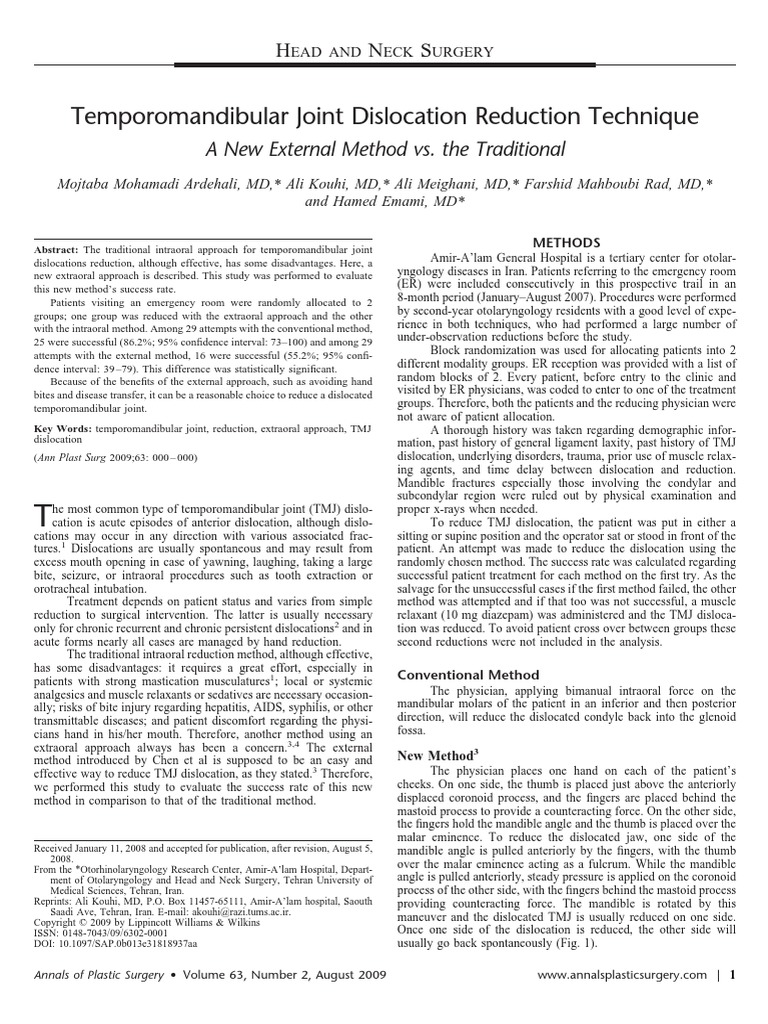 TMJ Dislocation | Download Free PDF | Surgery | Musculoskeletal System