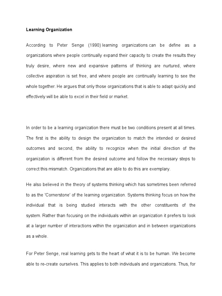 Learning Organization - PETER SENGE | PDF | Leadership | Cognition