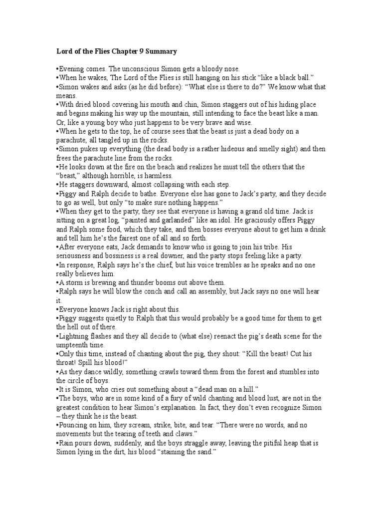 Lord of The Flies Chapters 9 and 10 Summary | PDF