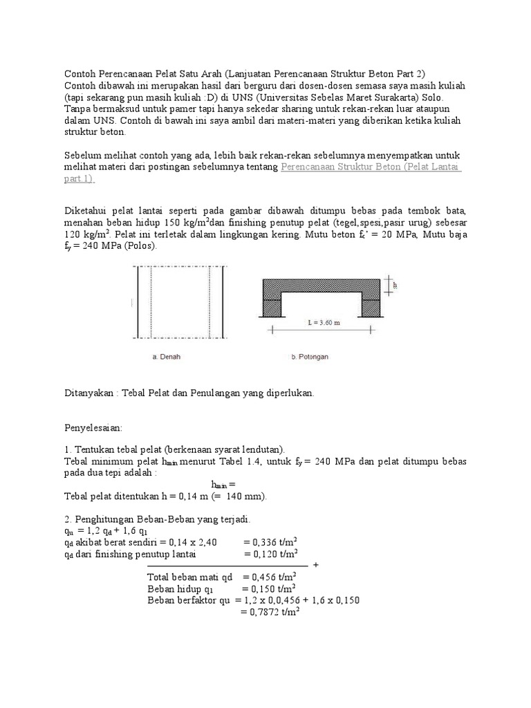 Contoh Perencanaan Pelat Satu Arah | PDF