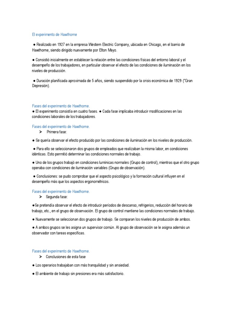 Impacto Social en el Experimento Hawthorne | PDF | Derecho laboral ...