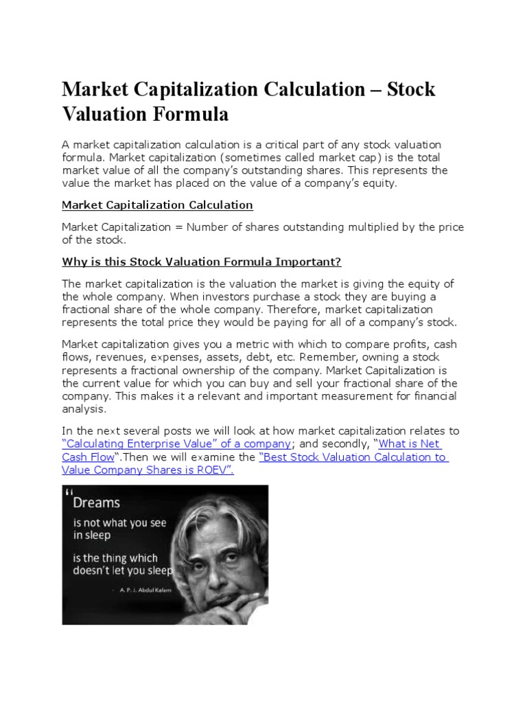Market Capitalization Calculation | PDF | Market Capitalization ...