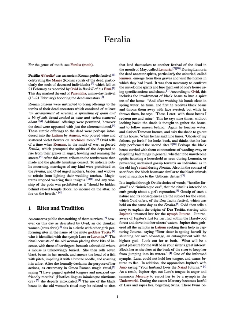 Feralia: 1 Rites and Tradition | PDF | Rituals | Religion And Death