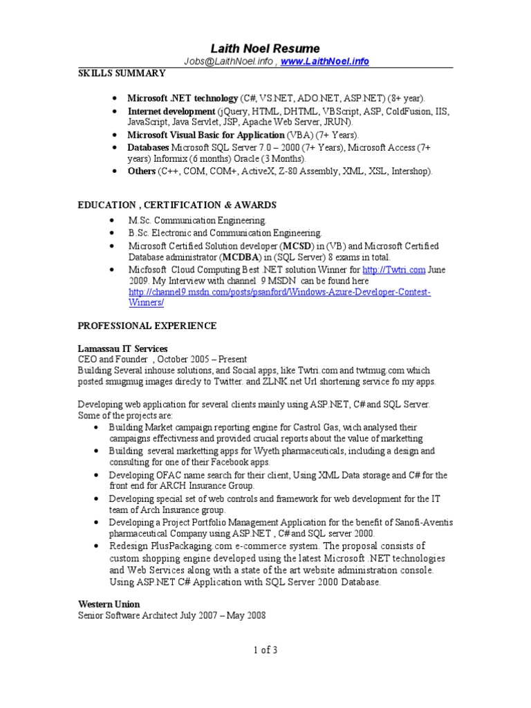 Laith Noel Resume | PDF | Web Application | Microsoft Access