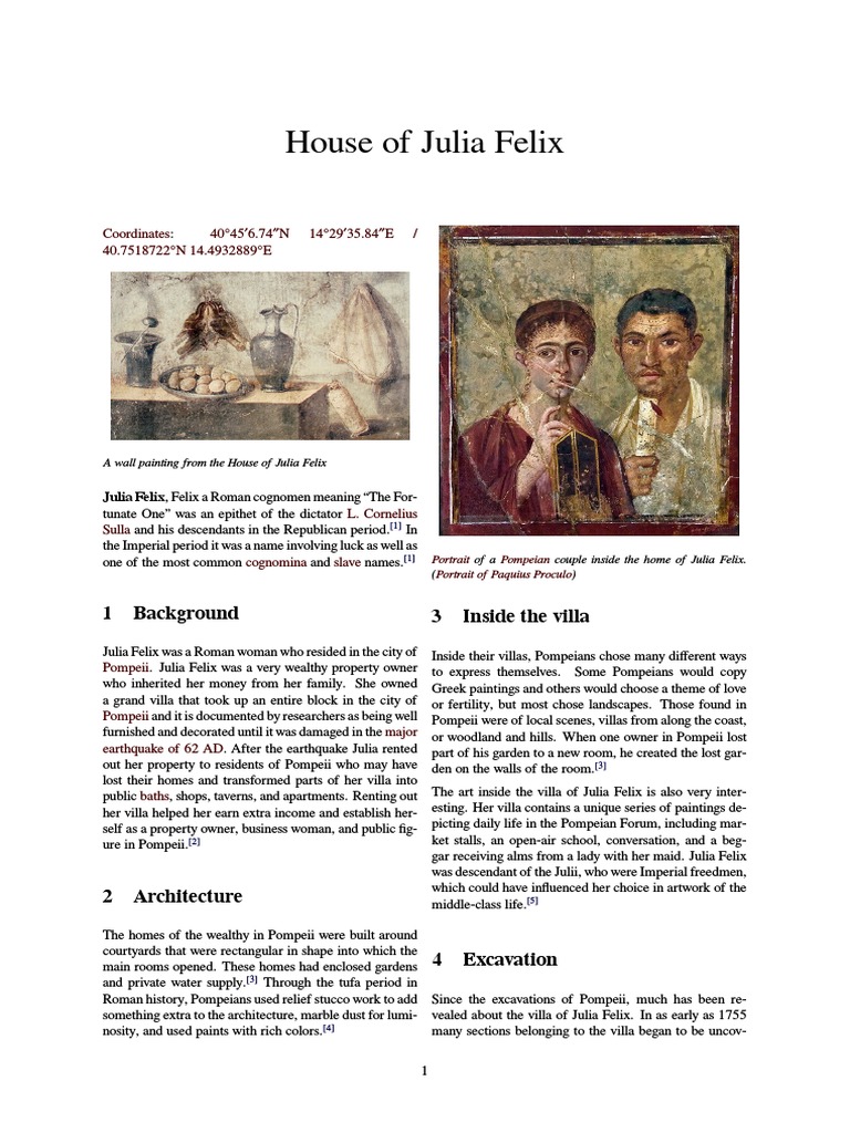 House of Julia Felix: 1 Background 3 Inside The Villa | PDF | Pompeii