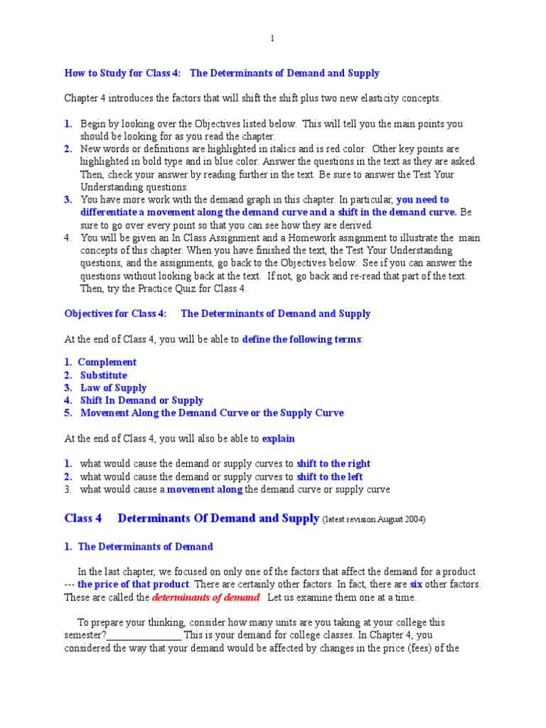 Class 4: Demand and Supply Determinants | PDF