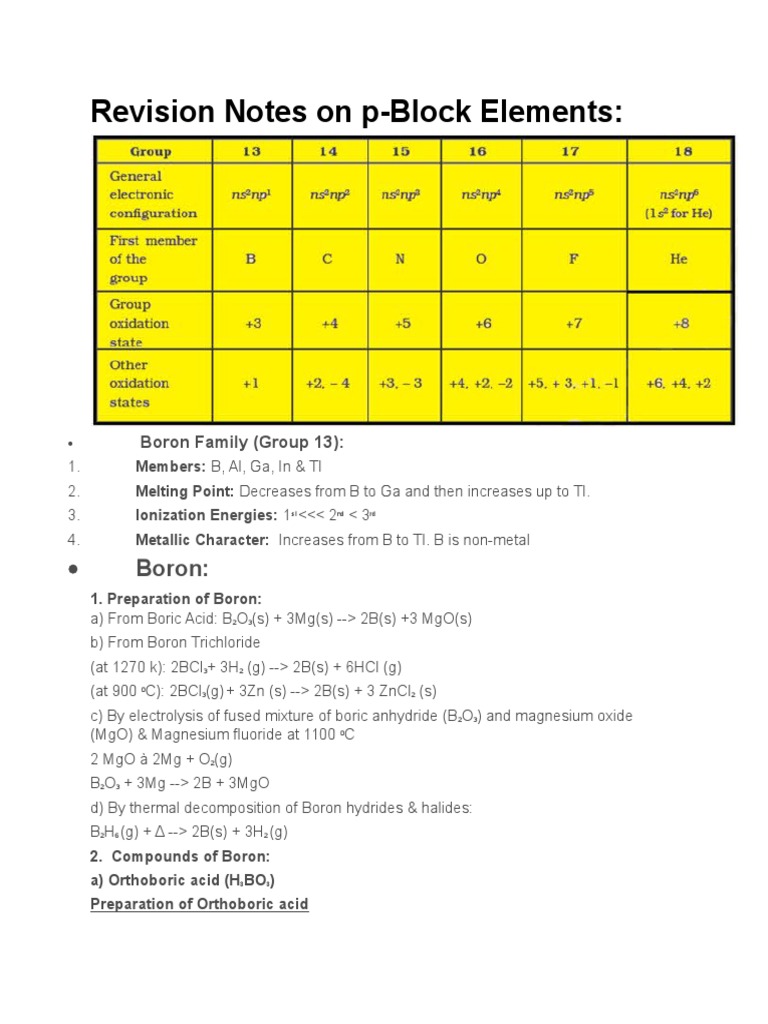 P Block Elements | PDF | Boron | Carbon Dioxide
