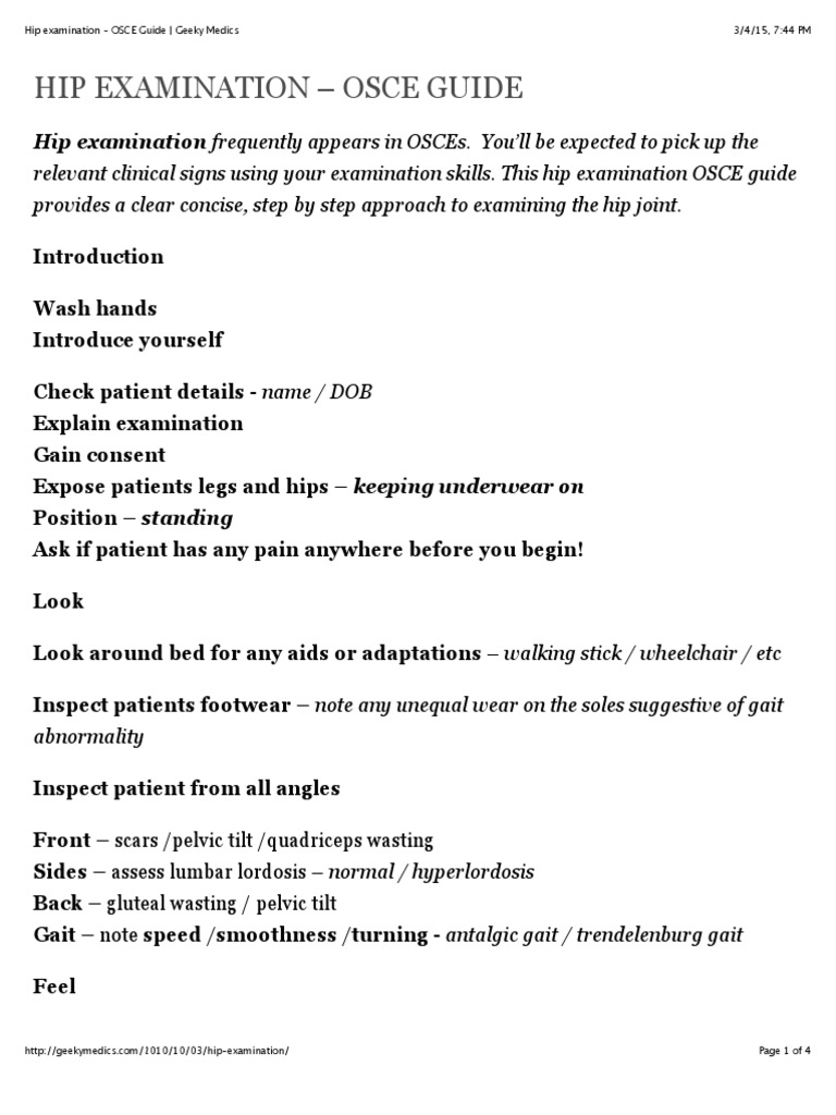 Hip Examination Osce Guide Geeky Medics Pdf Anatomical Terms Of