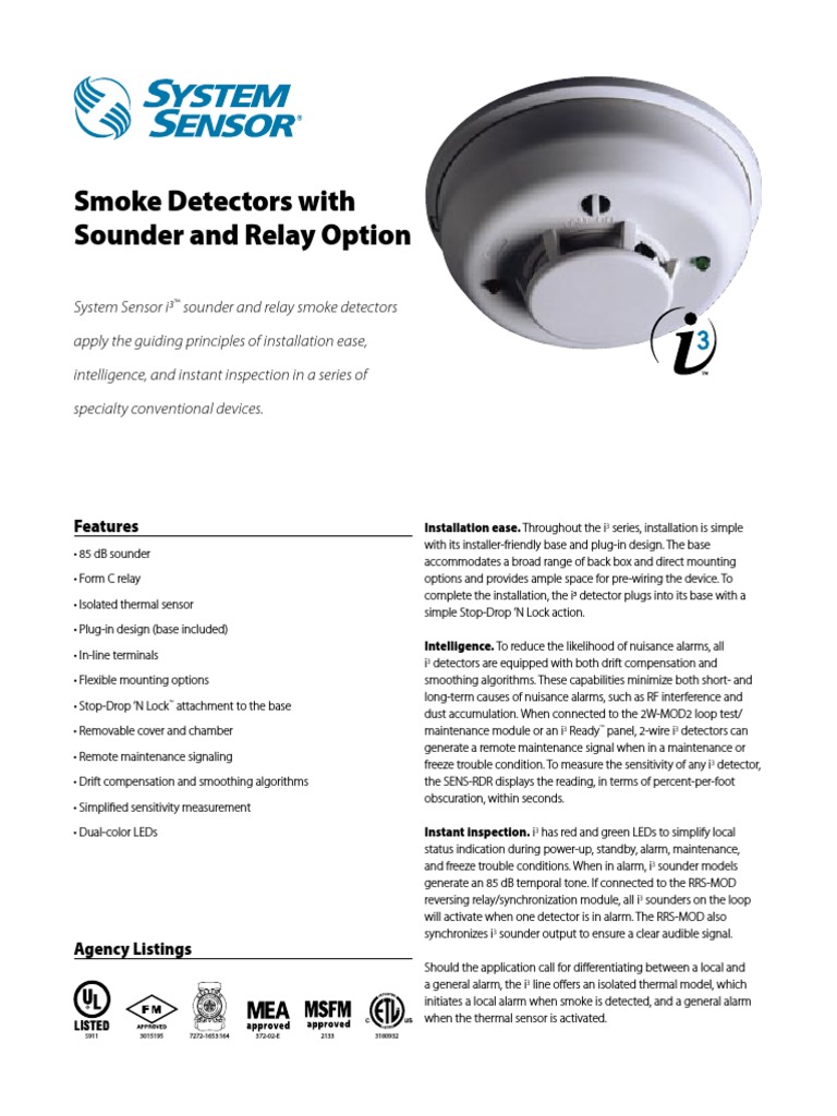 System Sensor 2WTR-B Data Sheet | PDF | Relay | Sensor
