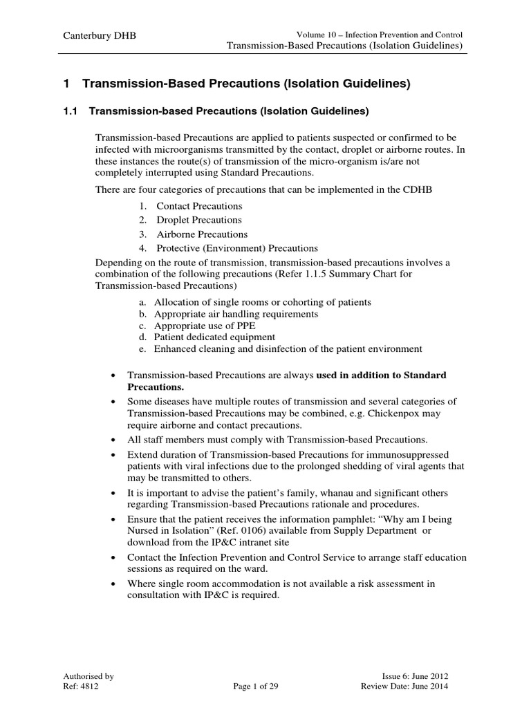 Infection Control Isolation Guidelines | PDF | Transmission (Medicine ...