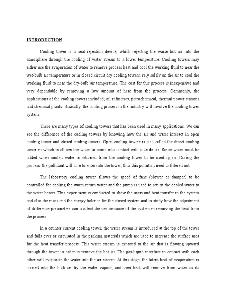 Cooling Tower Experiment Lab Report | PDF | Enthalpy | Air Conditioning
