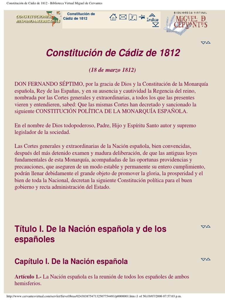 Constitución de Cádiz de 1812: Título I. De la Nación española y de los ...