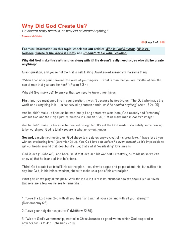 Why Did God Create Us | PDF | God | Religious Faiths