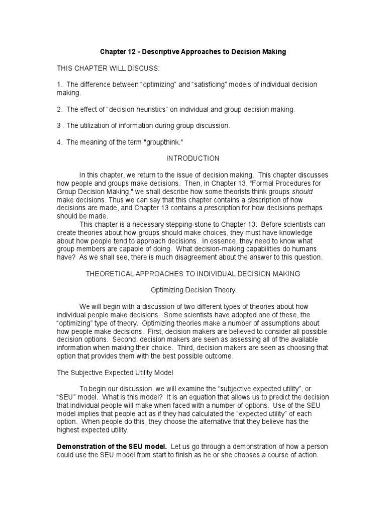 Chapter 12 - Descriptive Approaches To Decision Making | PDF ...