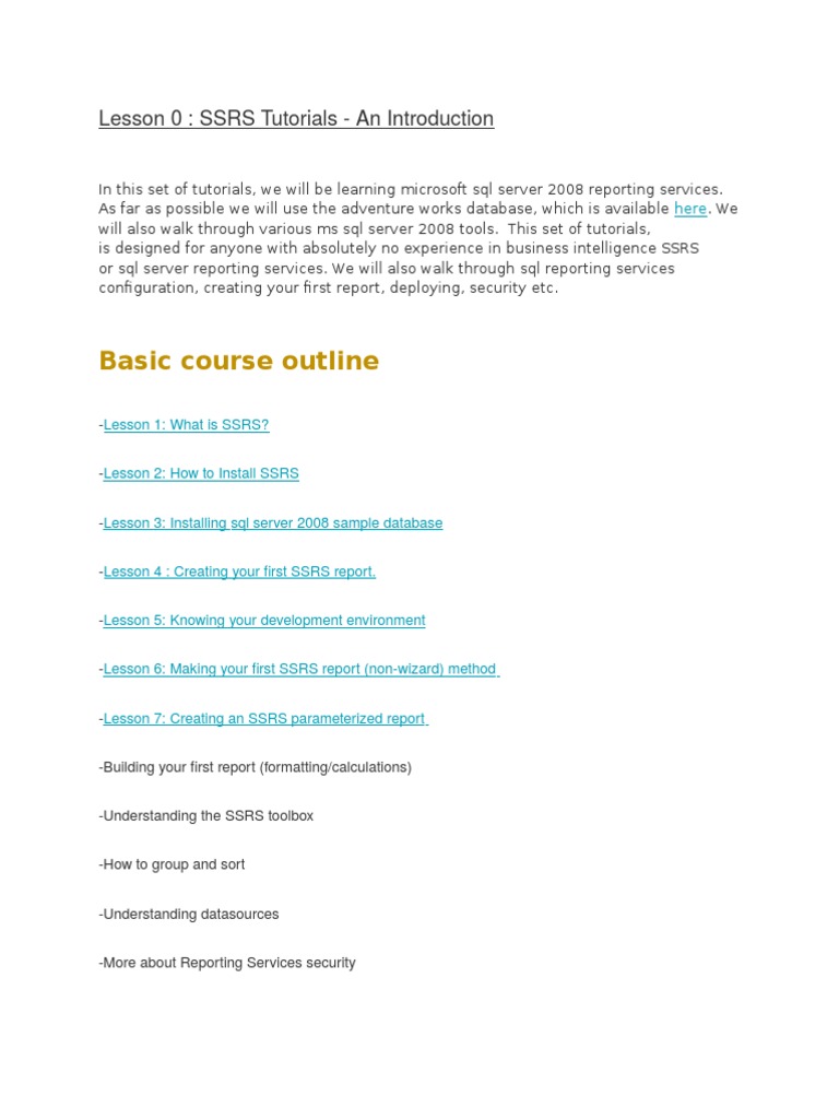 SSRS Reporting Tutorials | PDF | Database Index | Microsoft Sql Server SSRS Reporting Tutorials | PDF | Database Index | Microsoft Sql Server