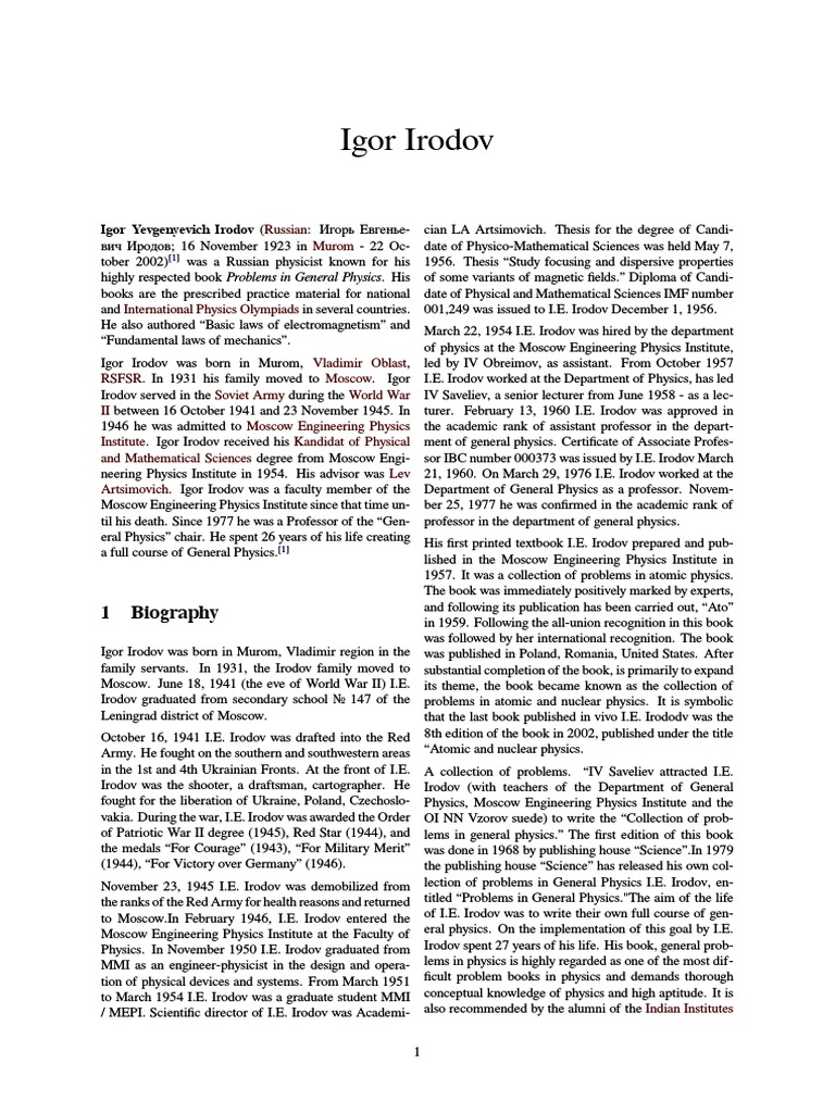 Igor Irodov | PDF | Academia | Further Education