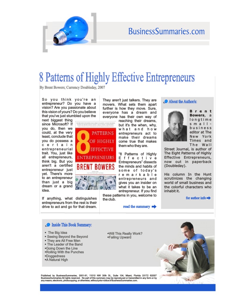 8 Patterns of Highly Effective Entrepreneurs | PDF | Entrepreneurship ...