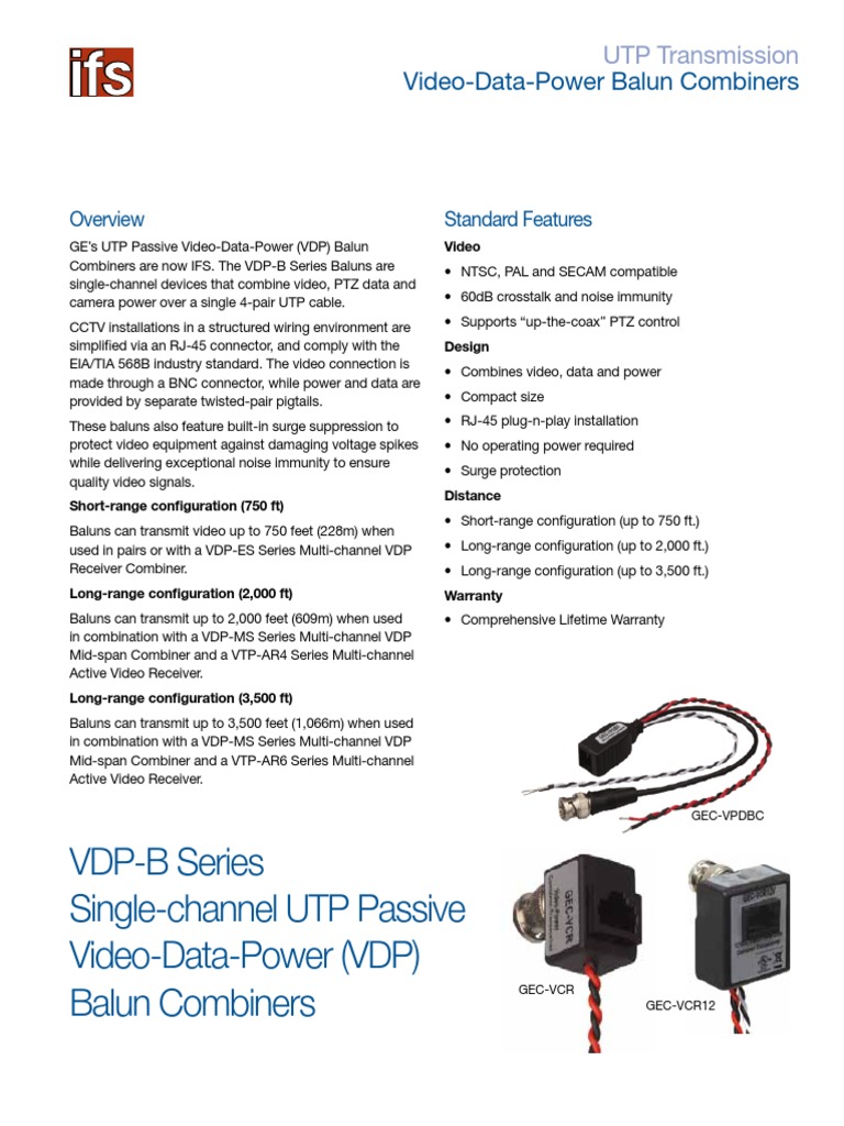VDP-B Series Single-Channel UTP Passive Video-Data-Power (VDP) Balun ...