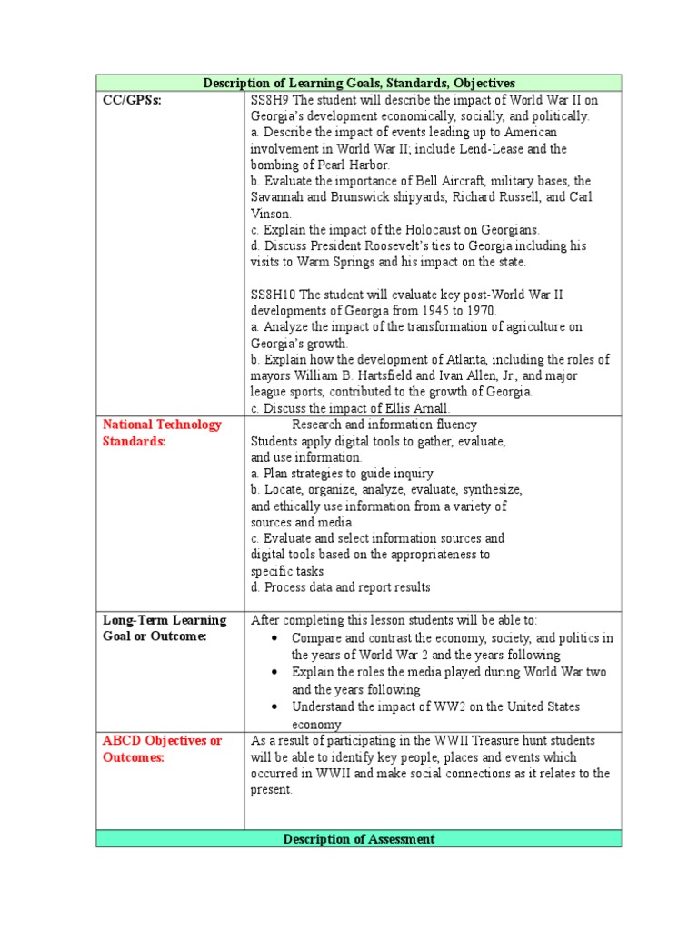Lesson Plan ww2 | PDF | Lesson Plan | Educational Assessment