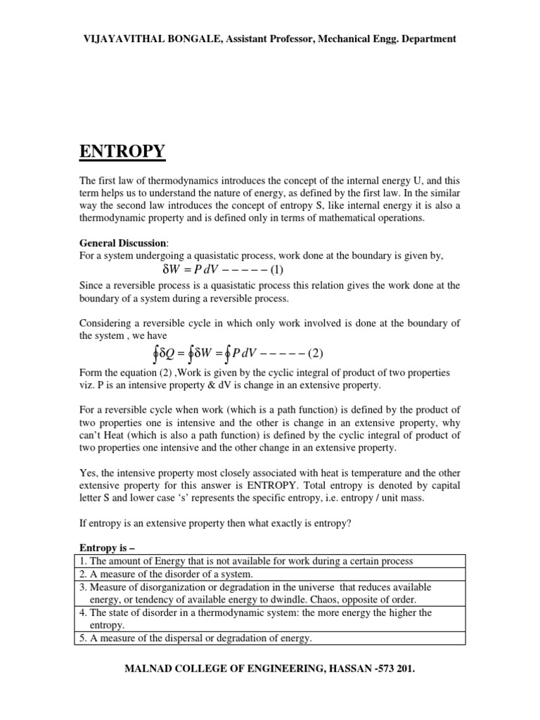 Entropy VVB | PDF | Entropy | Second Law Of Thermodynamics