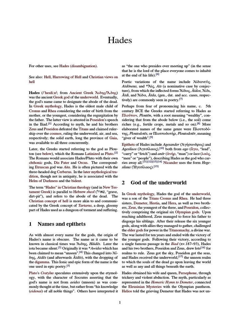 Hades | PDF | Hades | Ancient Greek Literature
