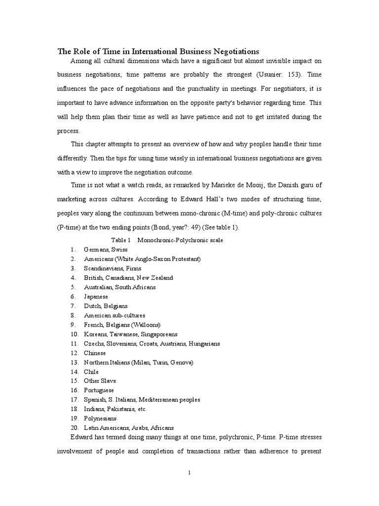 Time's Impact on Global Business Negotiations | PDF | Negotiation | Time
