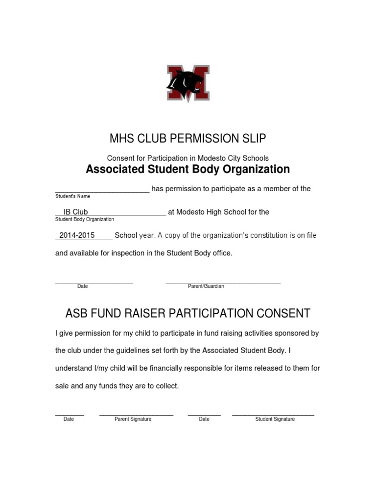 IB Club Permission Slip 2014-2015 | PDF