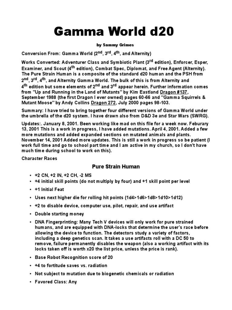 Gamma World Rules D20 Conversion | PDF | Nature | Leisure
