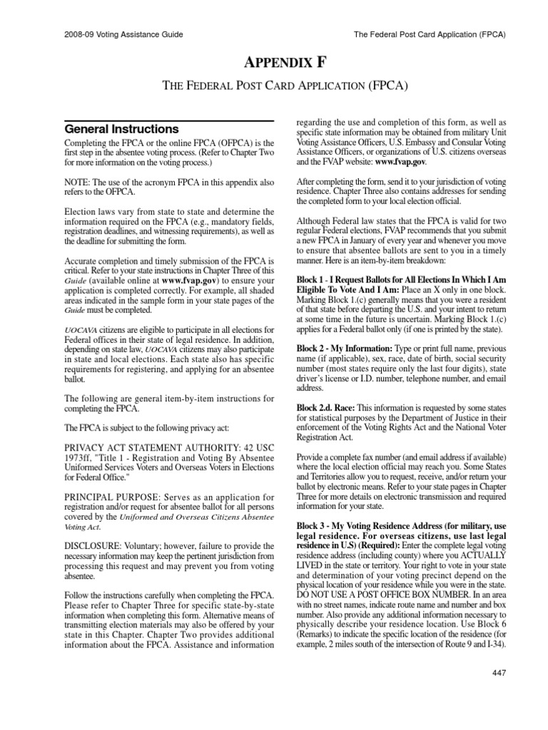 Federal Post Card Application | PDF | Absentee Ballot | Parliamentary ...