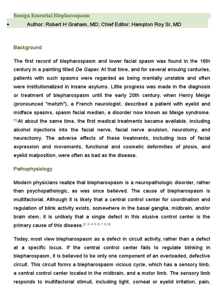 Benign Essential Blepharospasm | PDF | Pain | Neurological Disorders