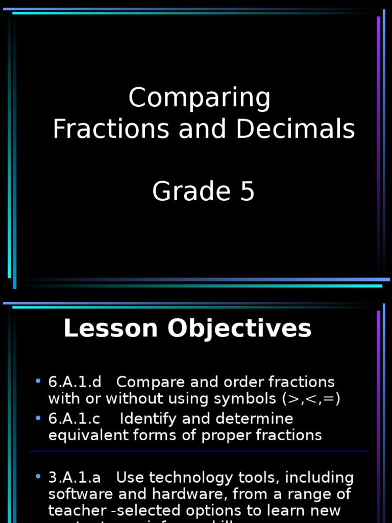 Compare Fractions and Decimals Guide | PDF | Decimal | Fraction ...