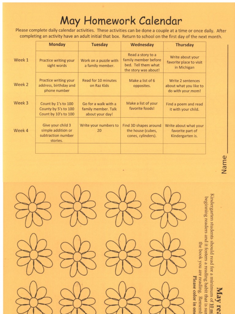 May Homework Calendar | PDF