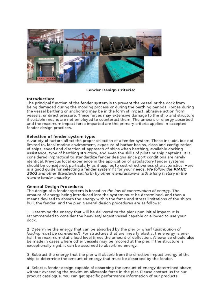 Fender Design Criteria | PDF | Tonnage | Ships