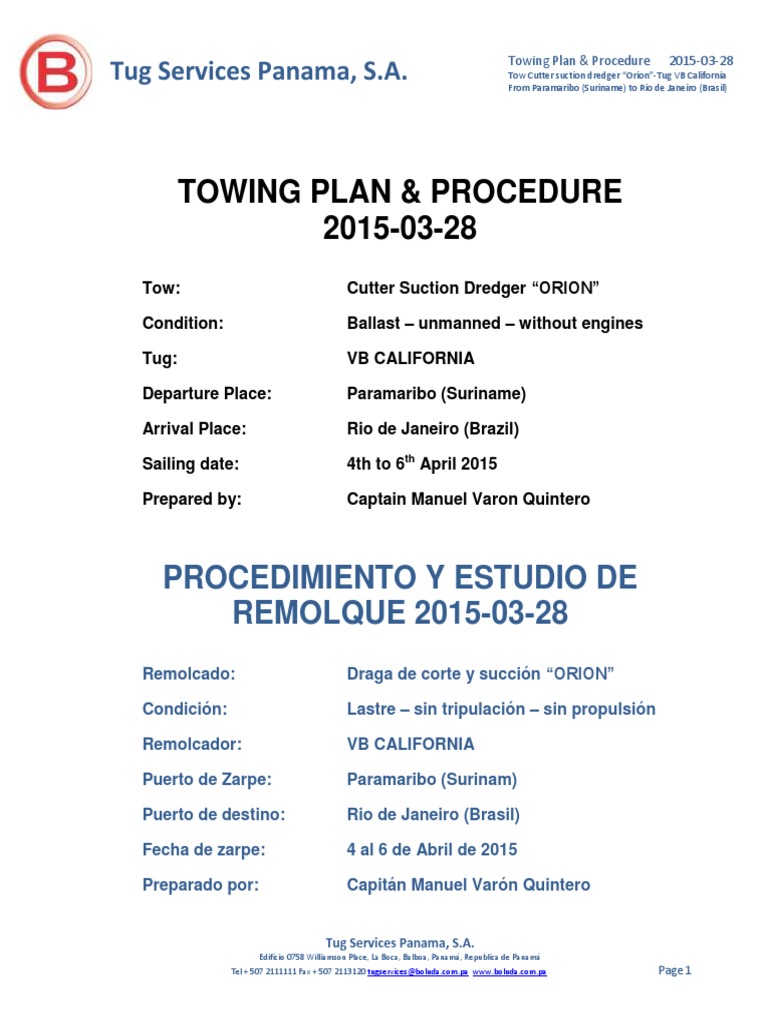 Boluda Towing Plan | PDF | Panama | Water Transport