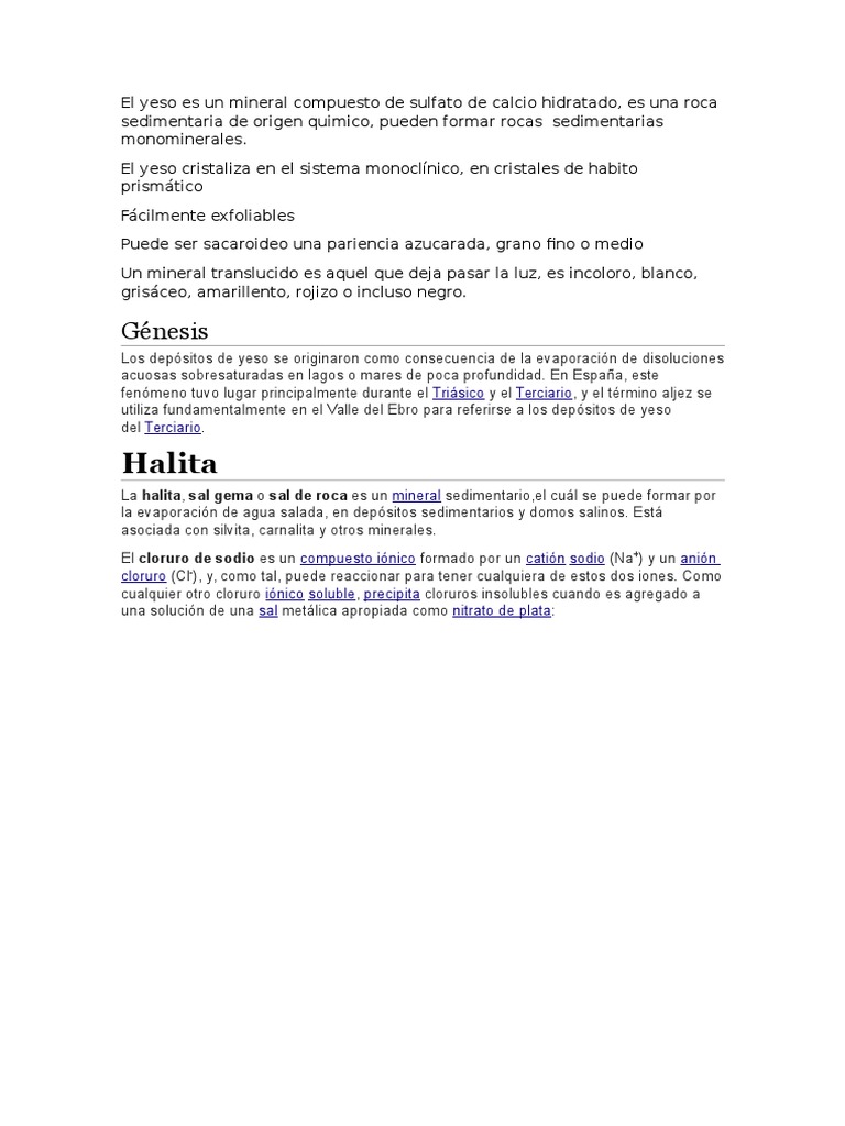 Yeso y Sal | PDF | Yeso | Cloruro de sodio