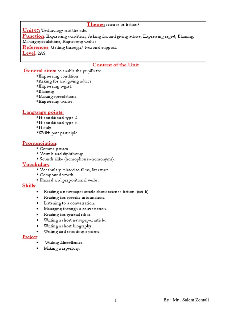 Salem Zemali's 1st Year Listening Unit | PDF | Grammatical Tense ...
