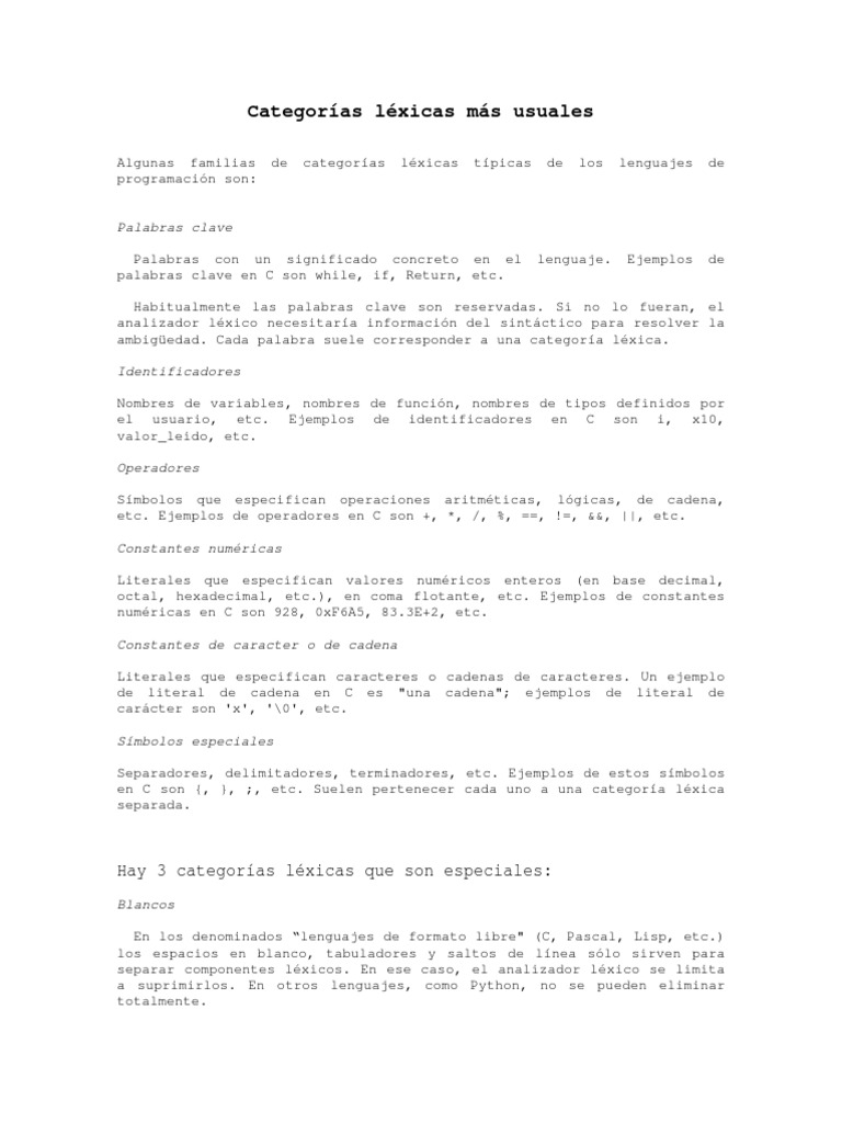 Categorías léxicas en programación | PDF