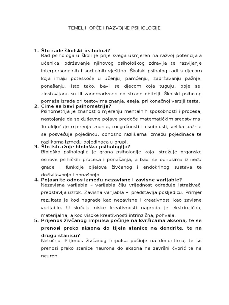 Temelji Opće I Razvojne Psihologije | PDF