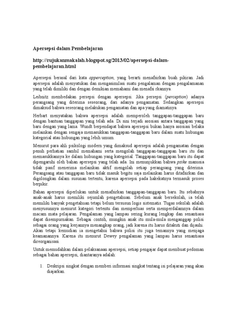 Apersepsi Dalam Pembelajaran | PDF