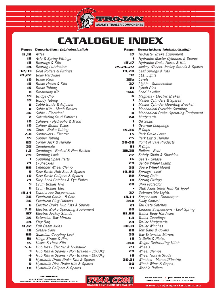 Trojan Trailer Parts Catalogue | PDF | Trailer (Vehicle) | Brake