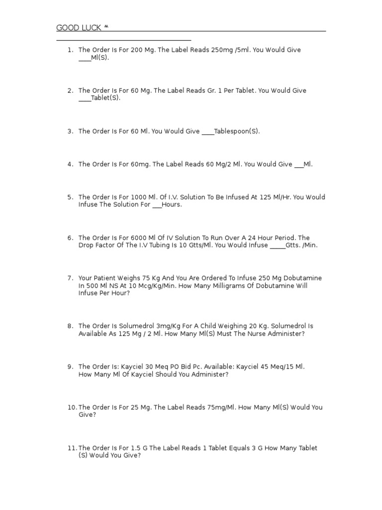 Med Math Practice 2 | PDF | Pound (Mass) | Drugs