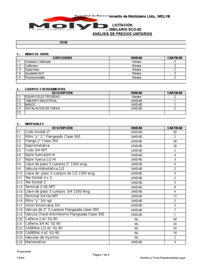 Análisis de Precios Unitarios ECO-02 | PDF | Ciencia y matemáticas ...