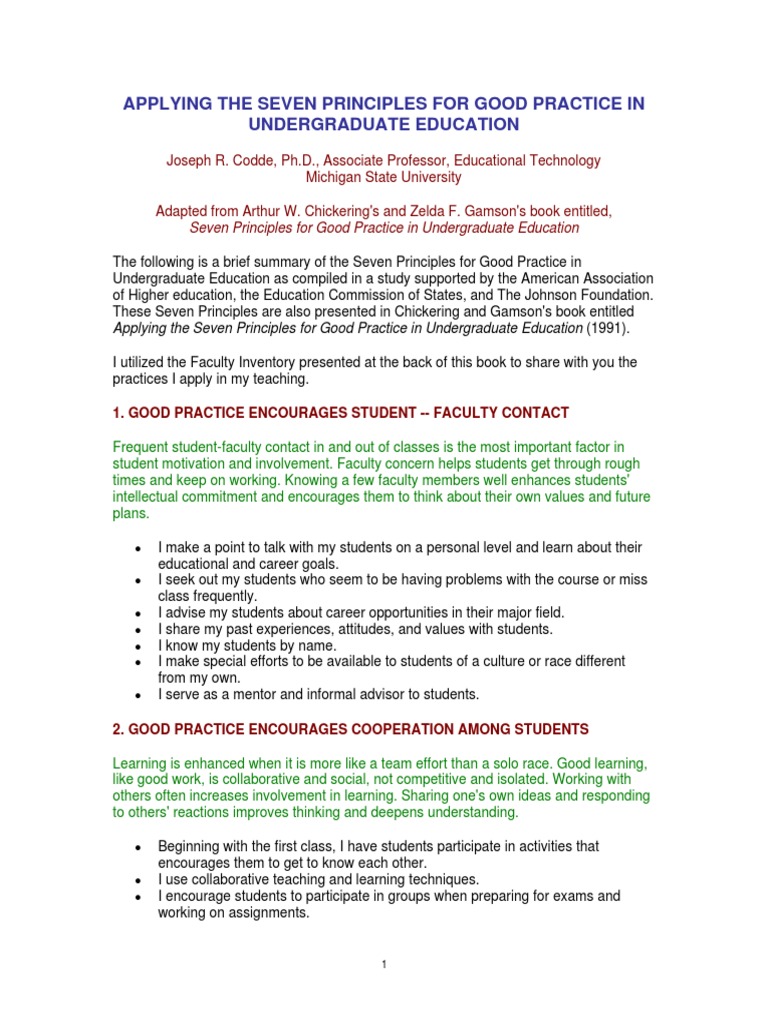 Applying The Seven Principles For Good Practices in Undergraduate ...