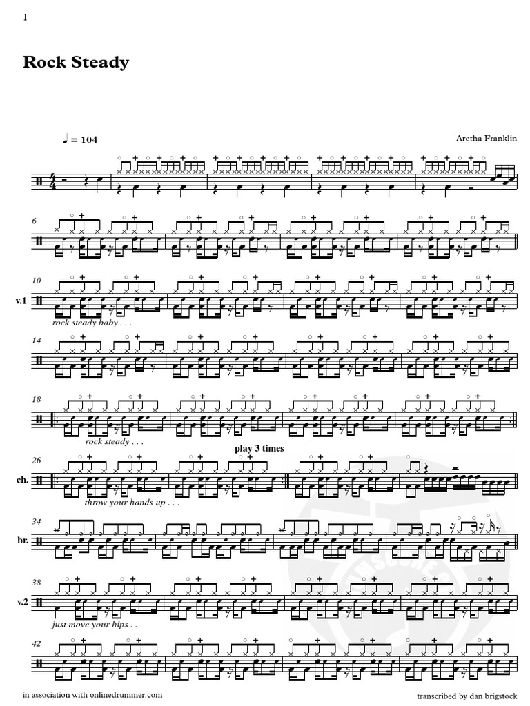 Aretha Franklin Rock Steady Drums Music Sheet | PDF