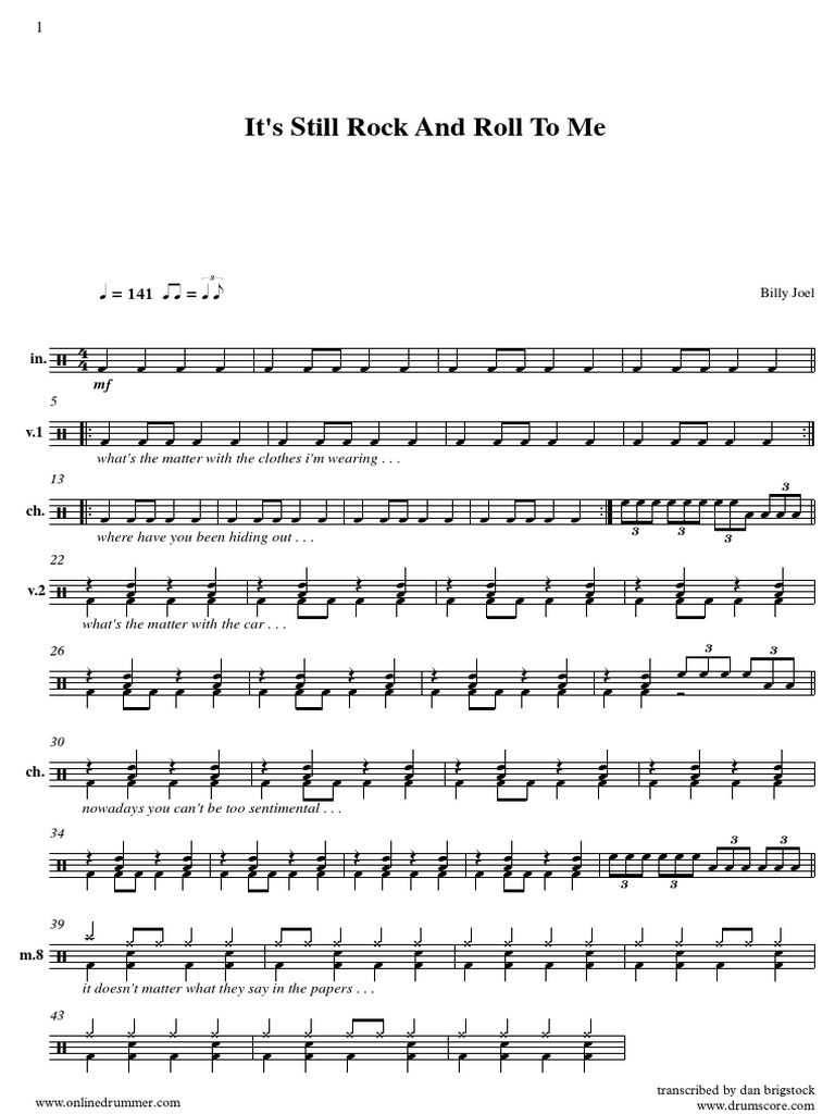 Billy Joel Its Still Rock and Roll To Me Drums Music Sheet | PDF