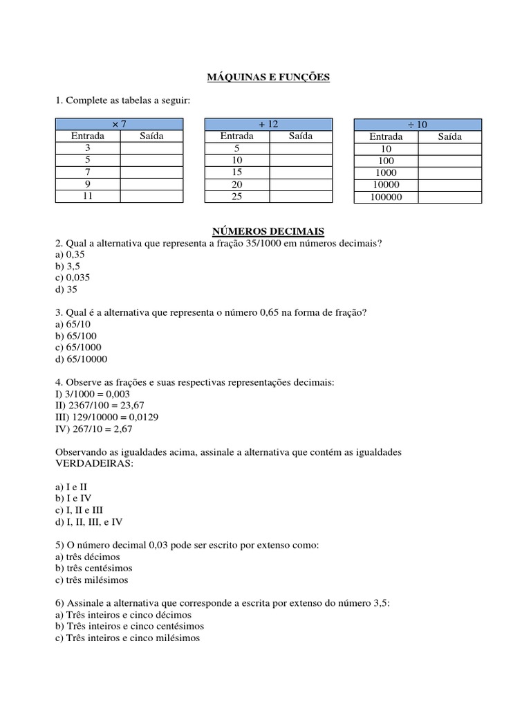 Lista de Exercicios Operações Com Numeros Decimais | PDF