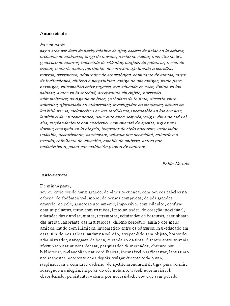 Autorretrato - Pablo Neruda | PDF | Hogar y jardín | Poesía